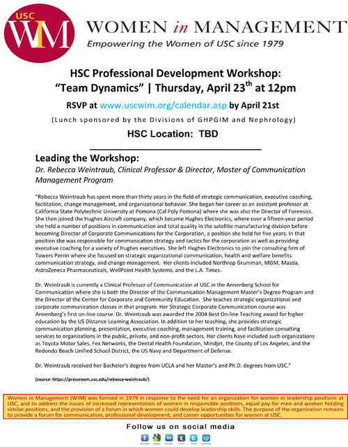 April 23, 2015 HSC Professional Development: Team Dynamics – USC WIM